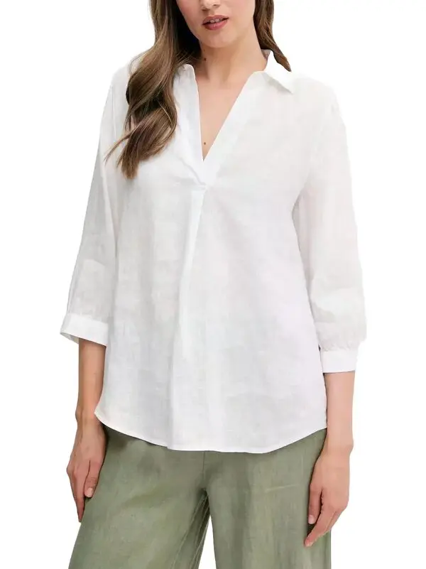 OUI V-neck Linen Shirt - White