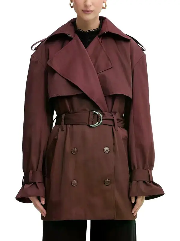 Bardot Aster Belted Trench Coat - Red