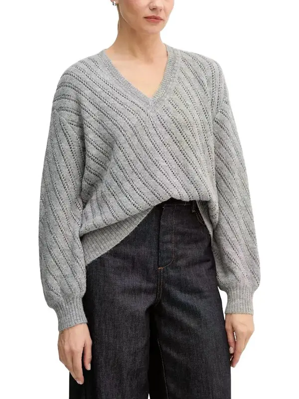 MARC AUREL Open-knit V-neck Sweater - Grey
