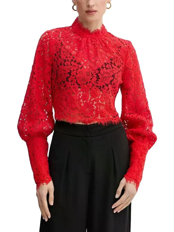 Bardot Lace High-neck Blouse - Red