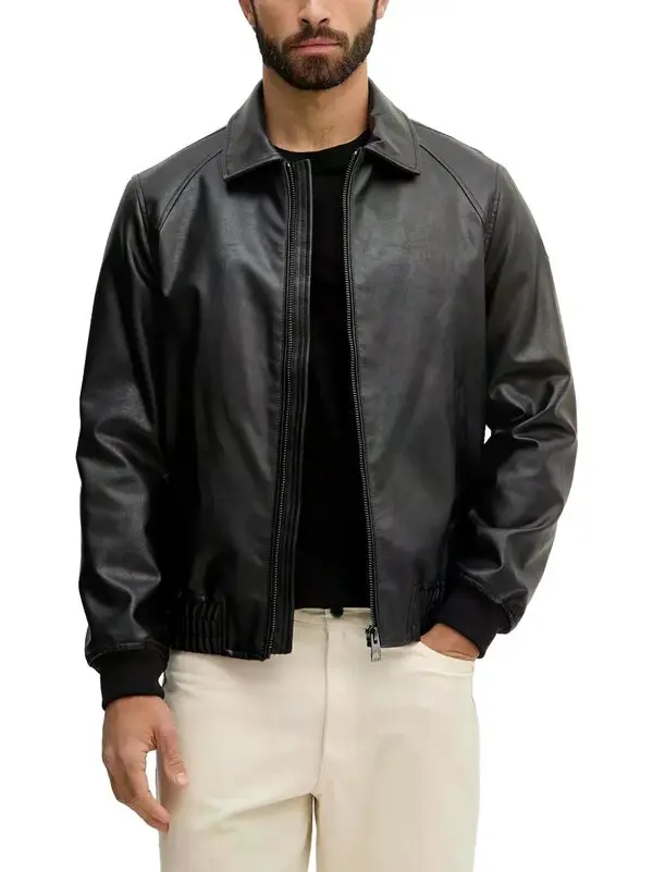 Guess Faux-leather Zip-up Jacket - Black