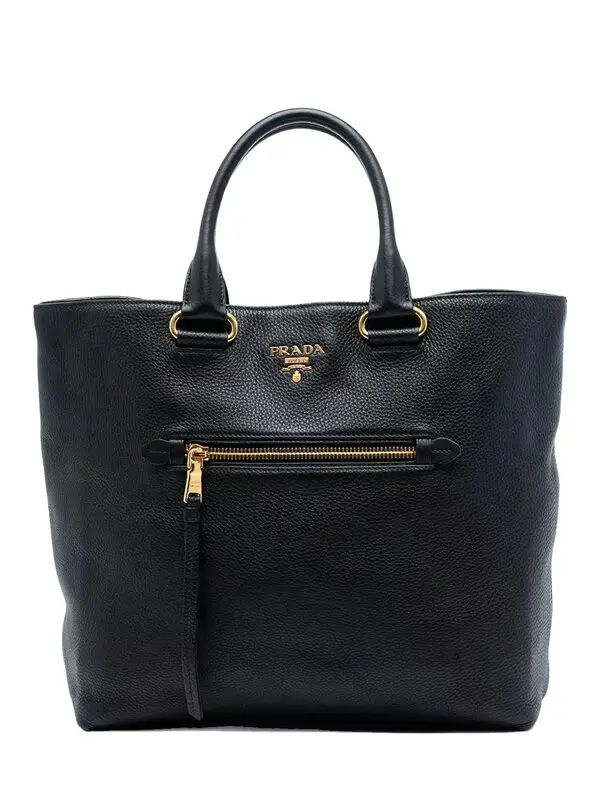 Prada Vitello Daino Open Convertible Tote Satchel - Black