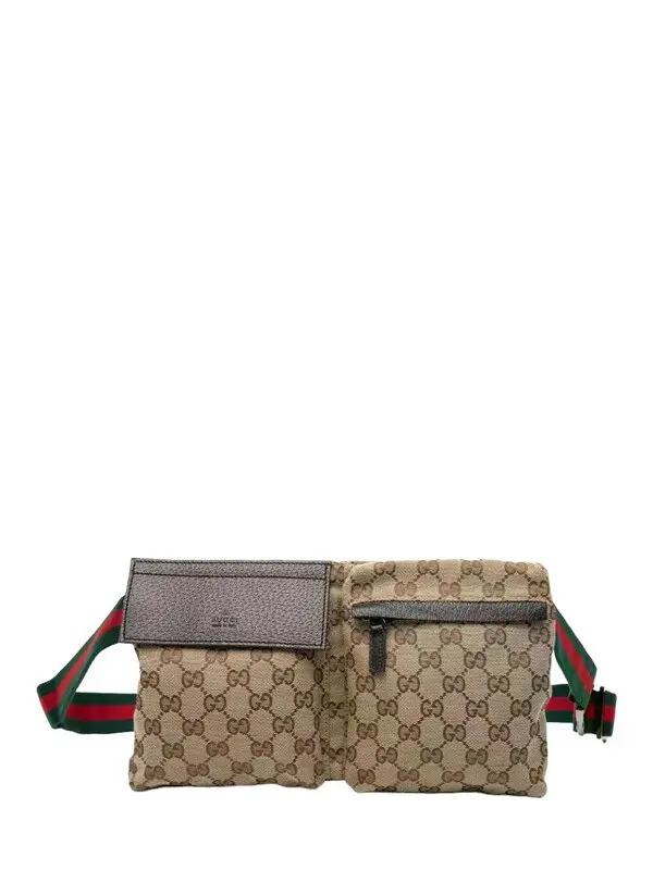 Gucci Gg Canvas Web Double Pocket Belt Bag - Brown