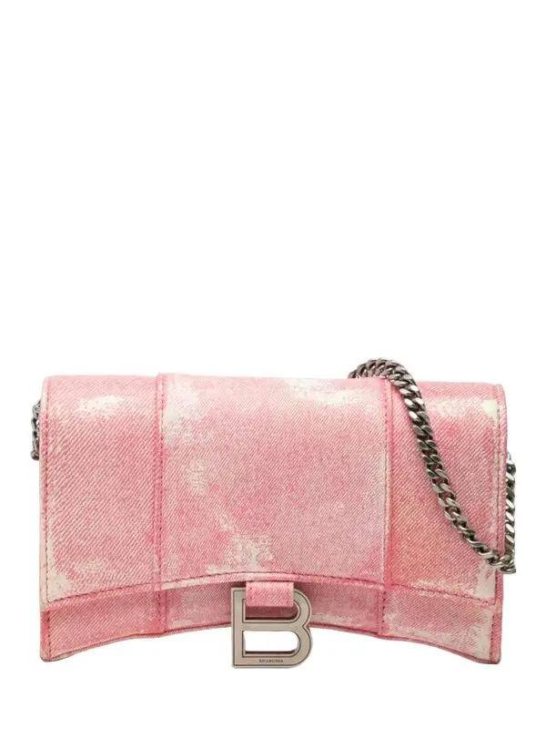 Balenciaga 2005-2025 Nappa Denim Printed Hourglass Wallet On Chain - Pink