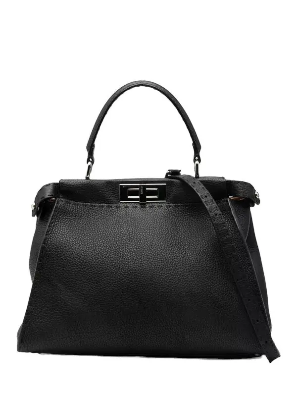 Fendi 2000-2010 Medium Leather Peekaboo Selleria Satchel - Black
