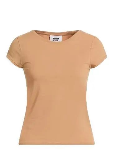 Alpha Studio Cotton-elastane Basic Tee - Camel