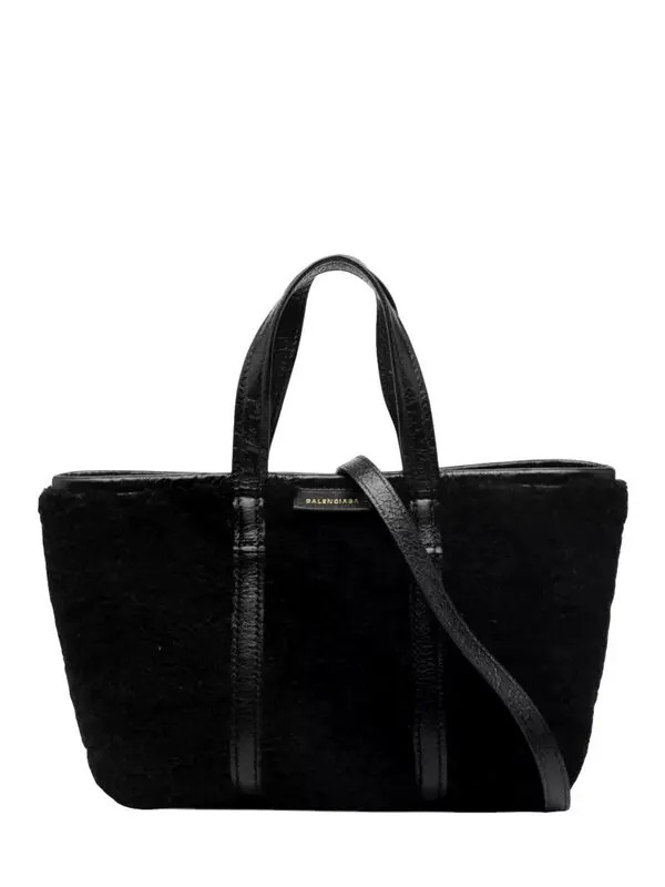 Balenciaga Shearling And Leather Barbes East West Shopper - Black