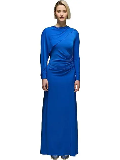 DASKA Maxi Dress With Cape Detail - Cobalt