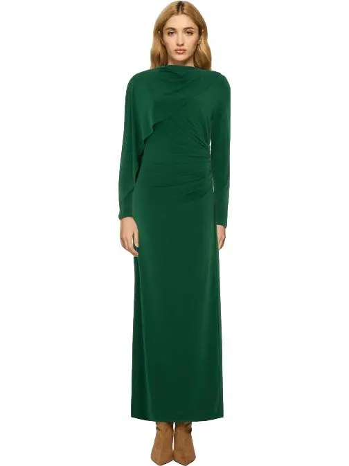 DASKA Maxi Dress With Cape Detail - Pine Green