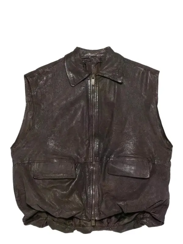 SALVATORE SANTORO Leather Zipped Vest - Brown