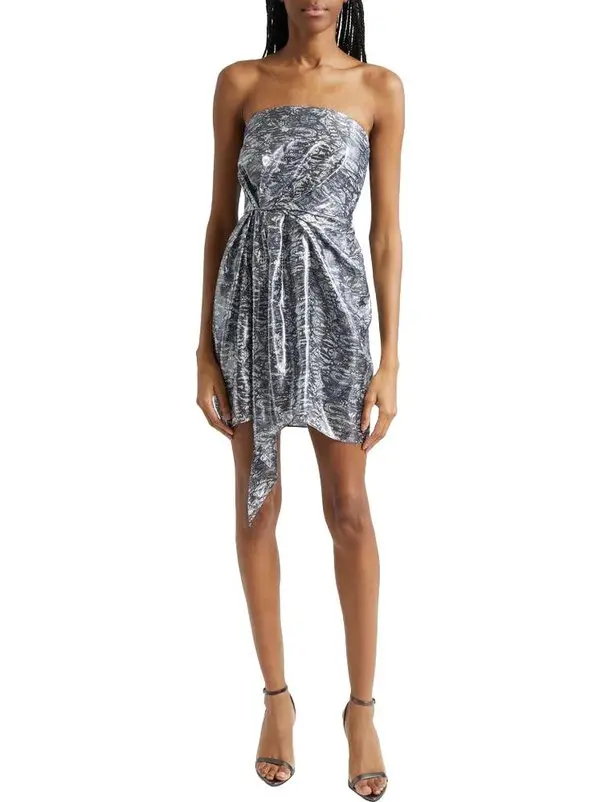 Ramy Brook Metallic Abstract Print Strapless Dress - Navy Lurex