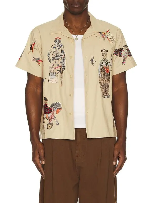 SAMUEL ZELIG Collage Camp Shirt In Beige - Natural Tint