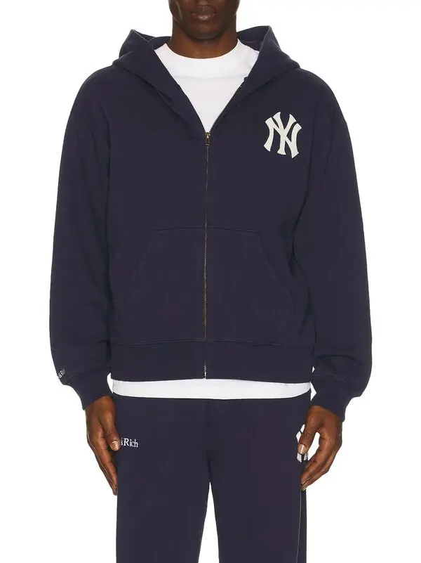 SPORTY & RICH Heritage Yankees Serif Zip Hoodie - Dark Navy