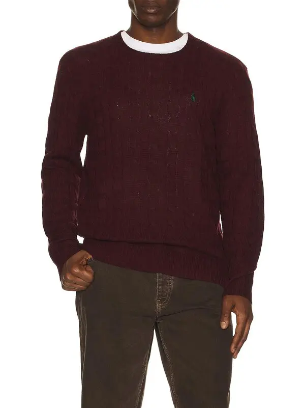 Polo Ralph Lauren Wool Cashmere Cable Knit Crewneck Sweater - Aged Wine Heather