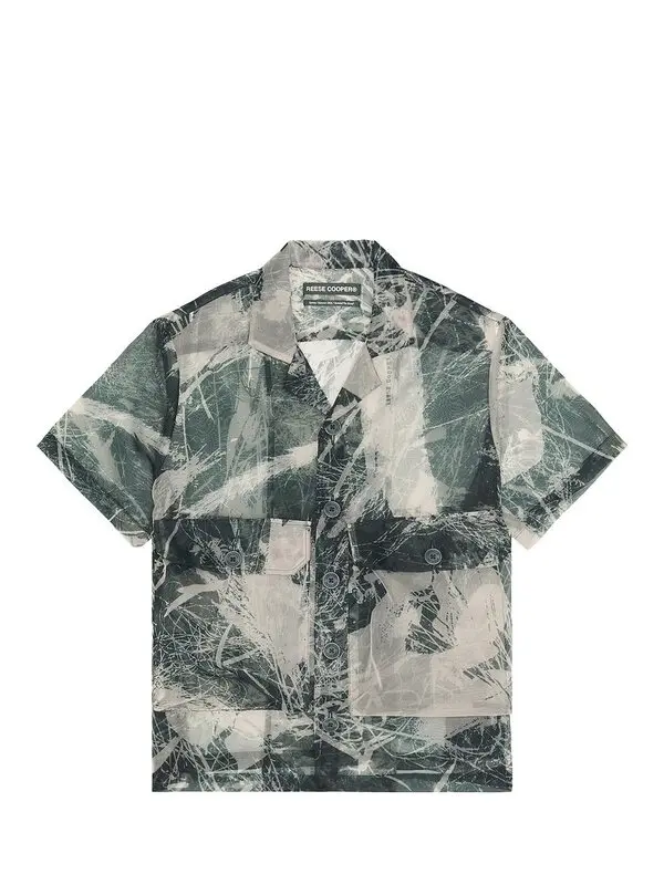 Reese Cooper Organza Short Sleeve Cargo Shirt In Blue - Brush Camo