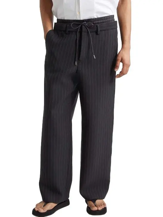 Sacai Matelassé Twill Double Waist Pants - Black Stripe