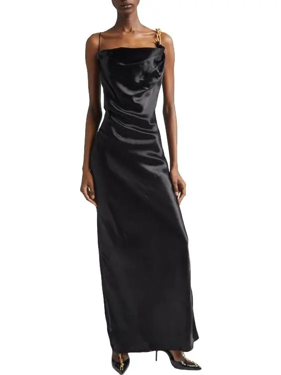 Balmain Chain Strap Satin Gown - 0pa Black