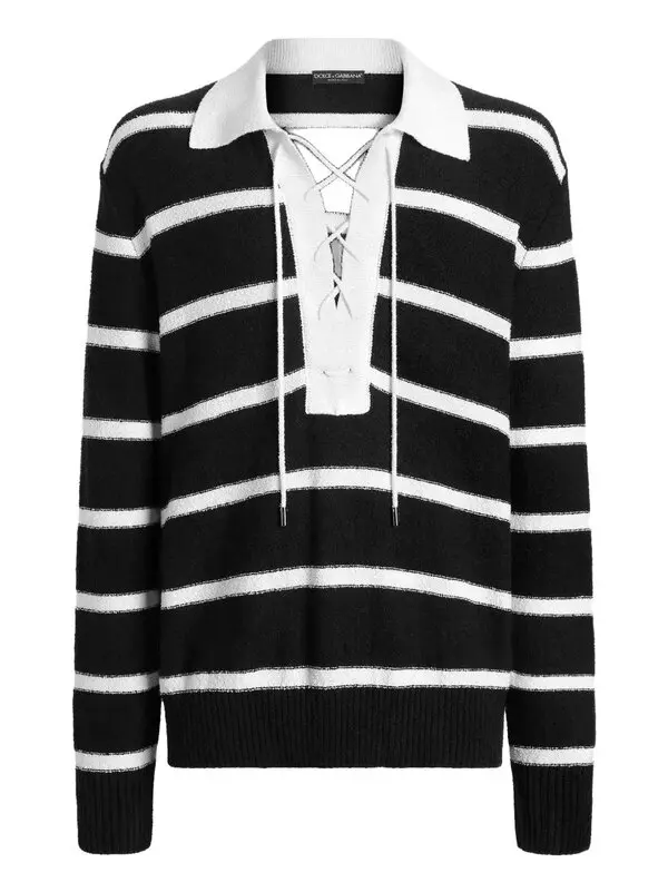 Dolce & Gabbana Striped Lace-up Sweater - Black