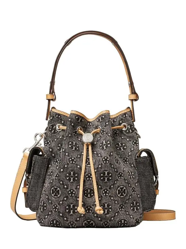 Tory Burch T Monogram Denim Bucket Bag - Black
