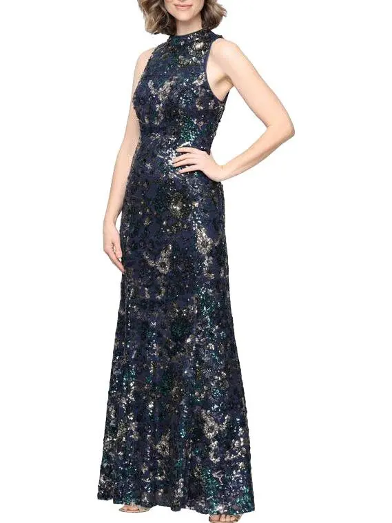 Alex Evenings Sequin Sleeveless Mermaid Gown - Navy/emerald