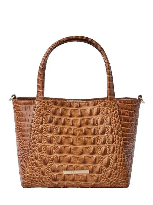 Brahmin Croc Embossed Leather Top Handle Bag - Cinnamon