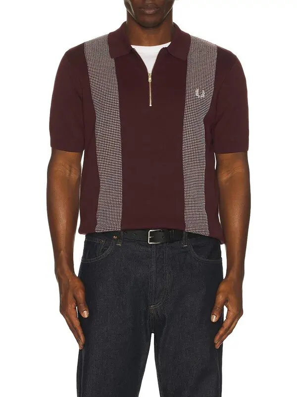 Fred Perry Panel Detail Knitted Polo Shirt In Red - Oxblood