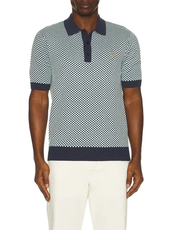 Fred Perry Chequerboard Knitted Polo Shirt In Blue - Dark Airforce