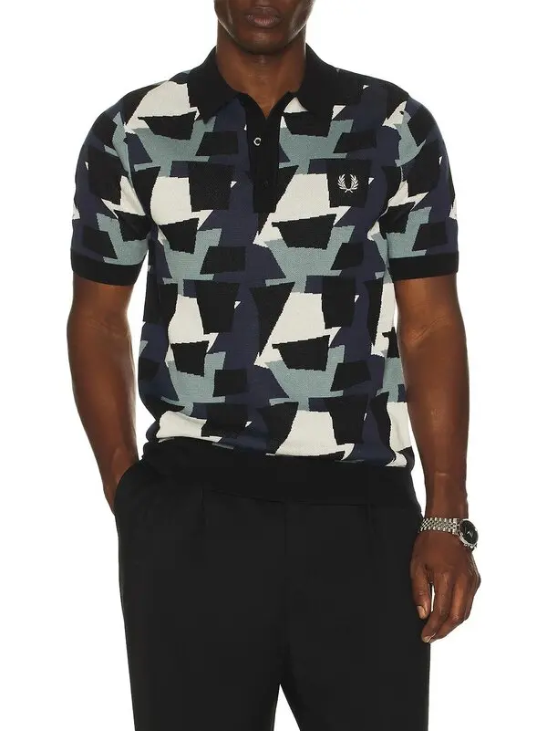 Fred Perry Fragment Jacquard Knit Polo Shirt - Black