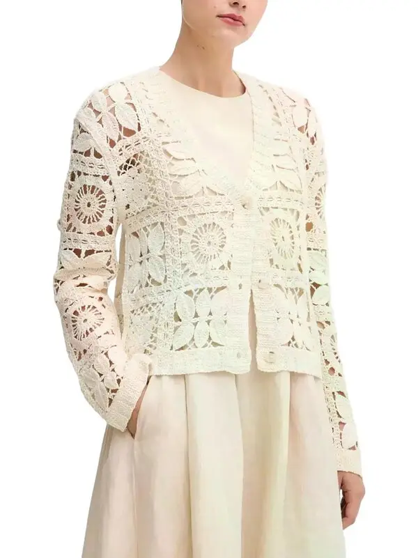 OUI Crochet Buttoned Cardigan - Neutrals