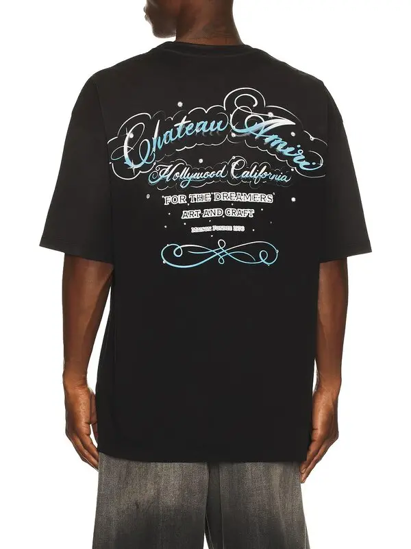 Amiri Crystal Chateau Script Oversized Tee - Black