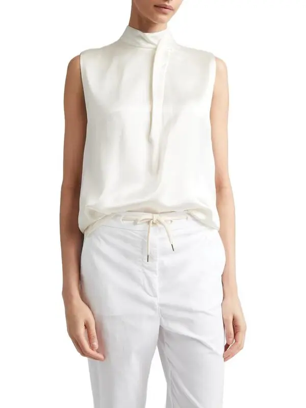 Eleventy Twist Mock Neck Sleeveless Top - Ivory