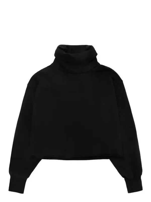 LES TIEN Roll Neck Cropped Sweater - Black
