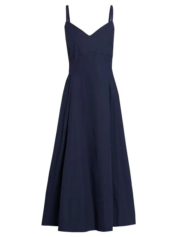 Another Tomorrow Pleated Cotton-poplin Midi Dress - Midnight Blue