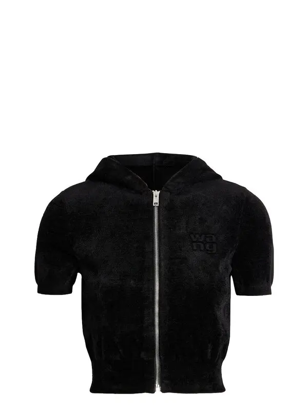Alexander Wang Cropped Velour Hoodie - Black