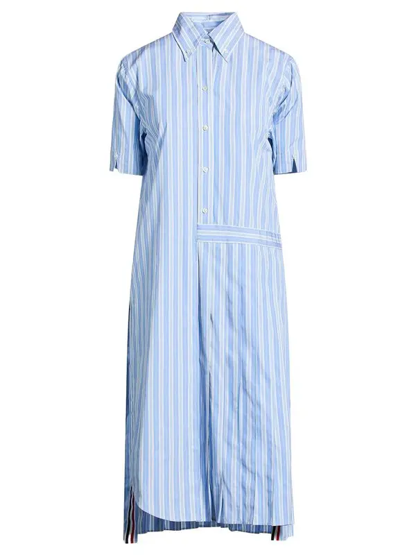 Thom Browne Pleated Striped Cotton-poplin Midi Shirt Dress - Light Blue