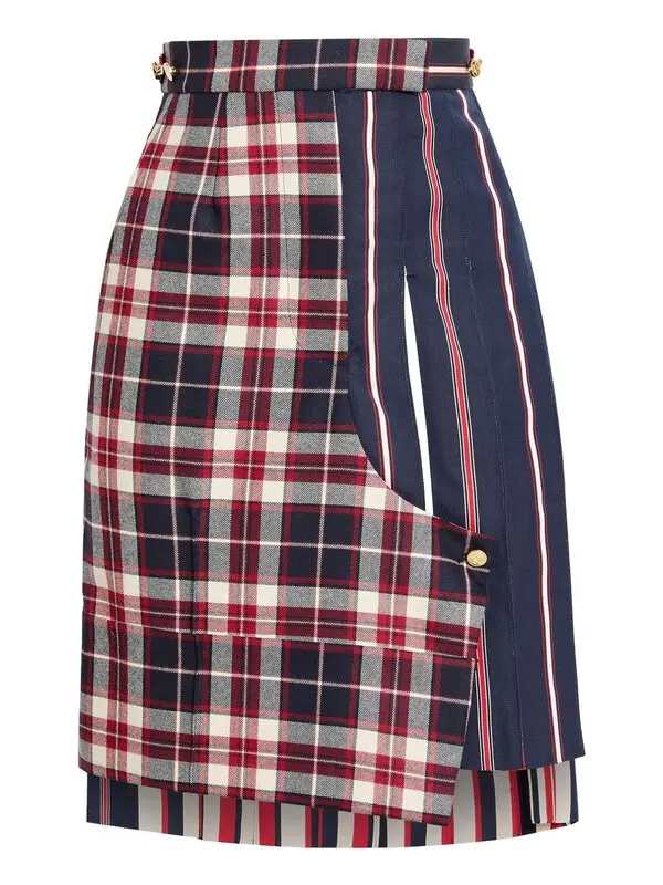 Thom Browne Checked Silk And Cotton-blend Skirt - Navy