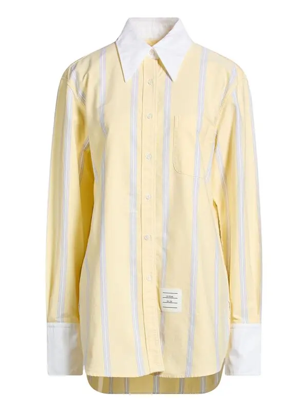 Thom Browne Striped Cotton Piqué Shirt - Pastel Yellow