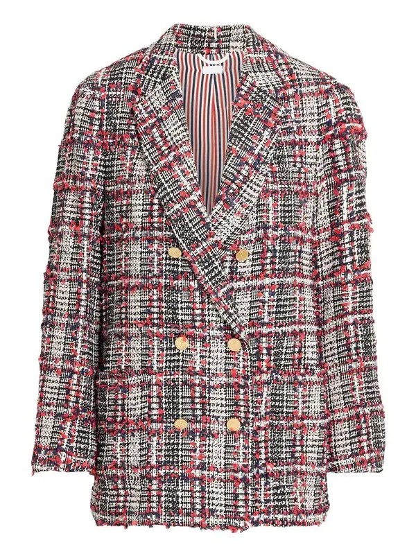 Thom Browne Double-breasted Wool-blend Tweed Blazer - Red