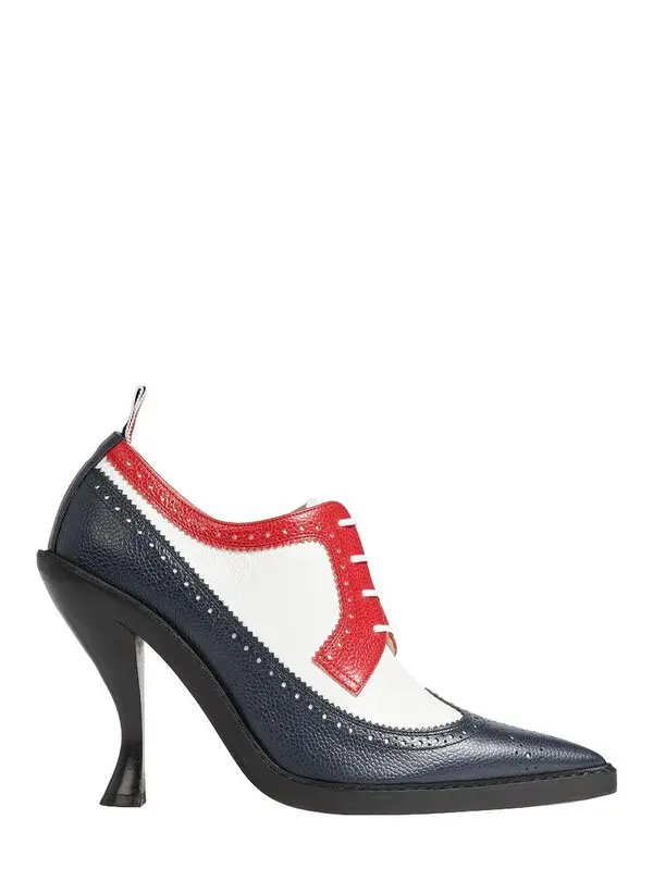 Thom Browne Colorblock Laser Cut Pebbled Leather Pumps - Red