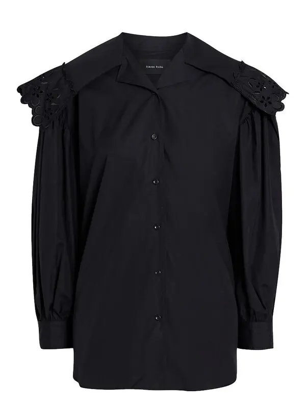 Simone Rocha Broderie Anglaise-trimmed Cotton-poplin Shirt - Black