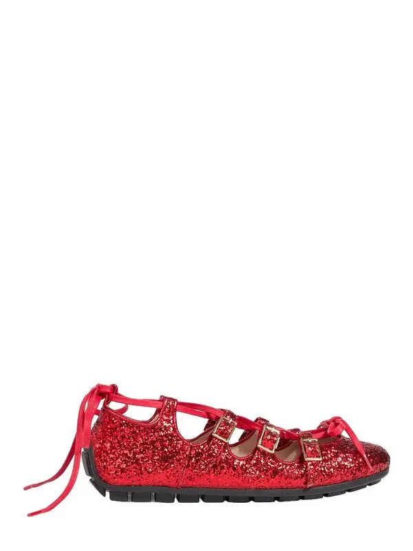 Simone Rocha Ghillie Glitter Mesh Ballet Flats - Red