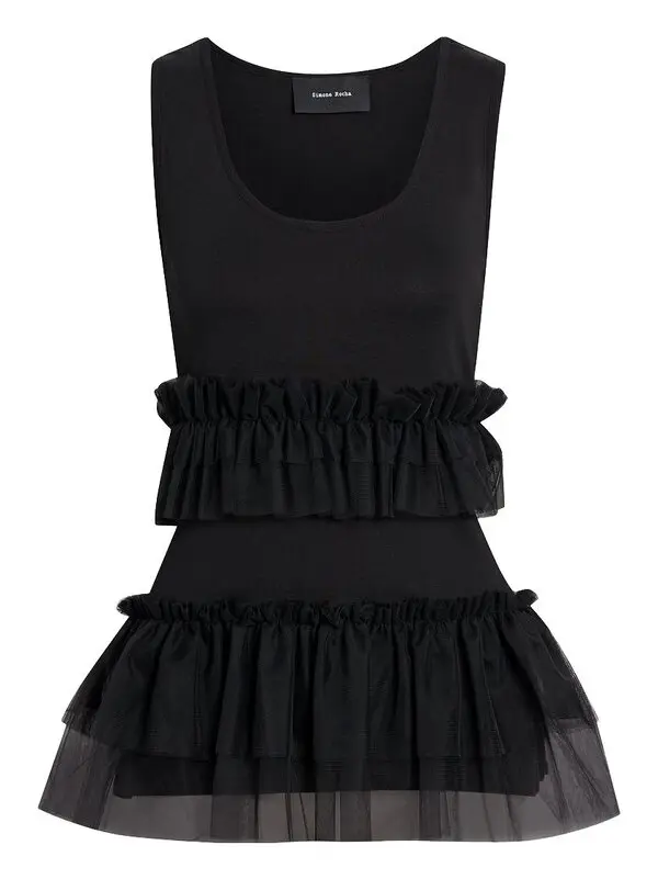 Simone Rocha Tulle-paneled Cotton-jersey Top - Black