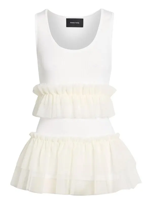 Simone Rocha Tulle-paneled Cotton-jersey Top - White