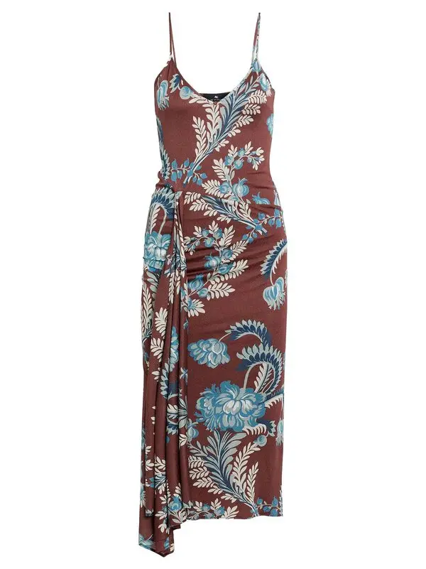 Etro Draped Floral-print Stretch-crepe Midi Dress - Merlot