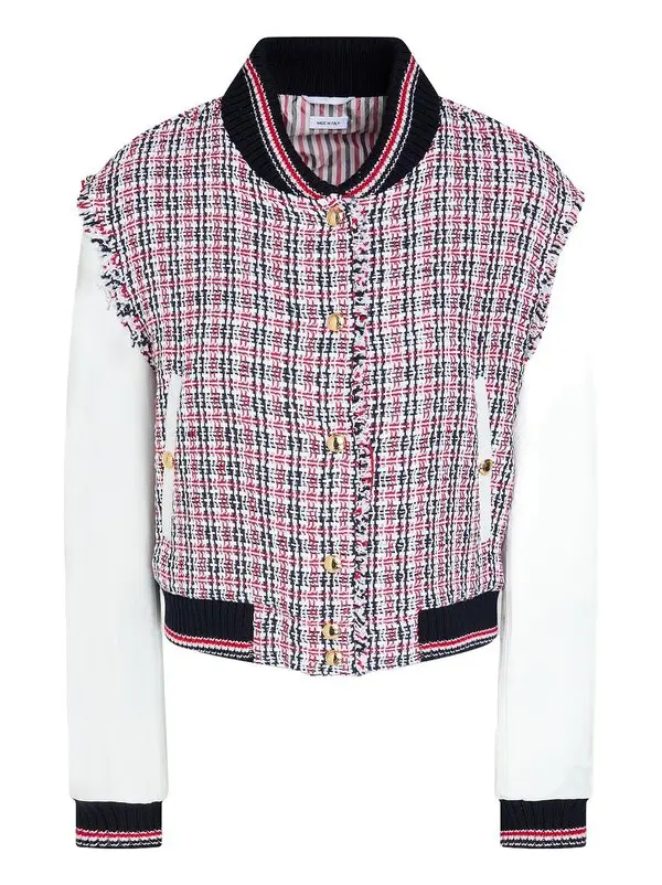Thom Browne Leather-paneled Checked Cotton-tweed Bomber Jacket - Red