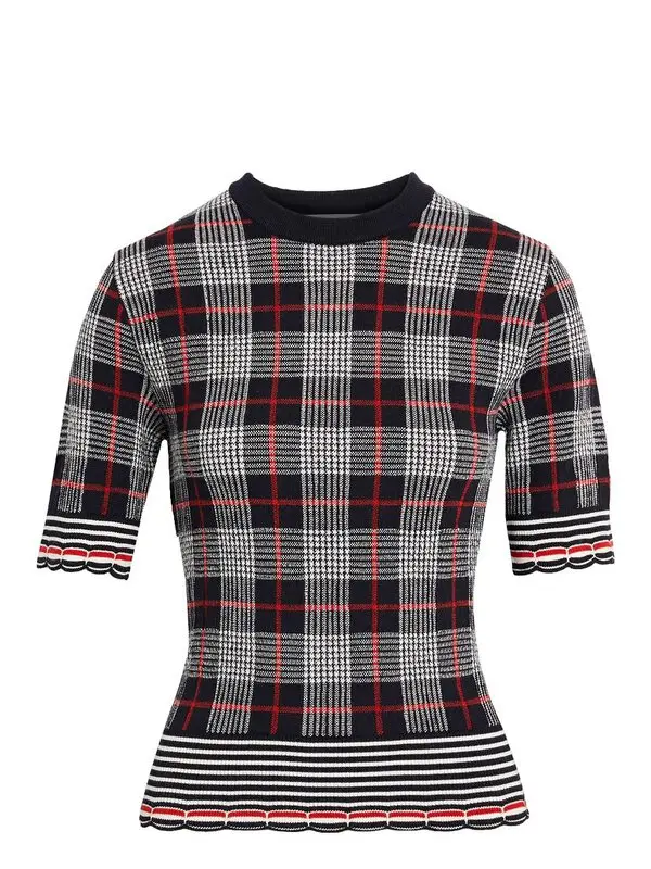 Thom Browne Prince Of Wales Checked Wool Top - Black