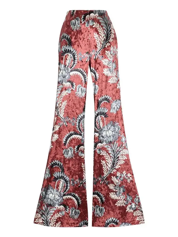 Etro Paisley-print Velvet Flared Pants - Brick