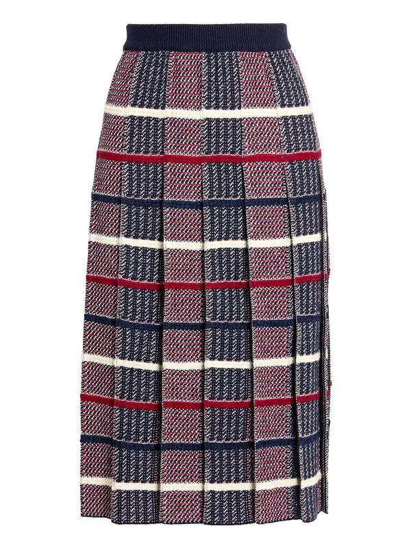 Thom Browne Pleated Checked Jacquard-knit Wool Skirt - Navy