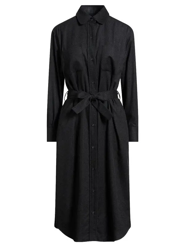 Thom Browne Belted Silk And Cashmere-blend Midi Shirt Dress - Charcoal