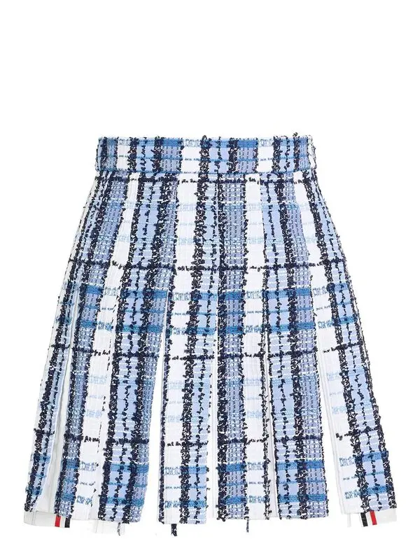 Thom Browne Pleated Checked Cotton-blend Tweed Mini Skirt - Blue